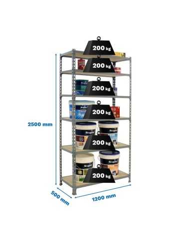Estantería SIMONCLICK MaderClick MEGAPlus 6/500 2500 gris/madera 2500x1200x500 | Estantería sin ...